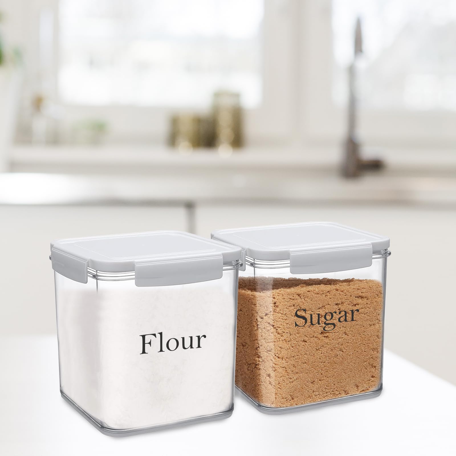 Yomjarl Set of 2 Large Food Storage Jars 4L - Airtight Containers with Lids, White with Free Spoon-Kitchen Canisters for Sugar,Flour,Coffee,Pantry Organization(2 PACK OF 4L)