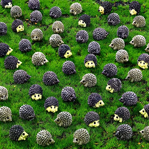 Chunful 50 Pcs Mini Hedgehog Figurines Miniature Fairy Garden Figurines Accessories for Terrarium Flowerpot Landscape Desktop DIY Decor Party Favor Cake Topper Resin Hedgehog Bulk