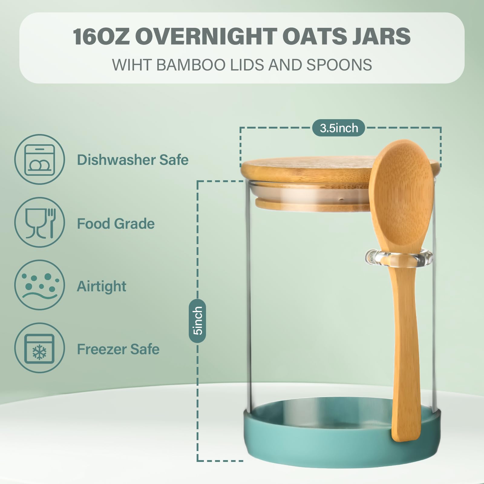 CHEODIN Overnight Oats Containers with Lids,16oz Overnight Oats Jars, 6Pack Oatmeal Cups,Meal Prep Containers,Glass Meal Prep Containers with Lids