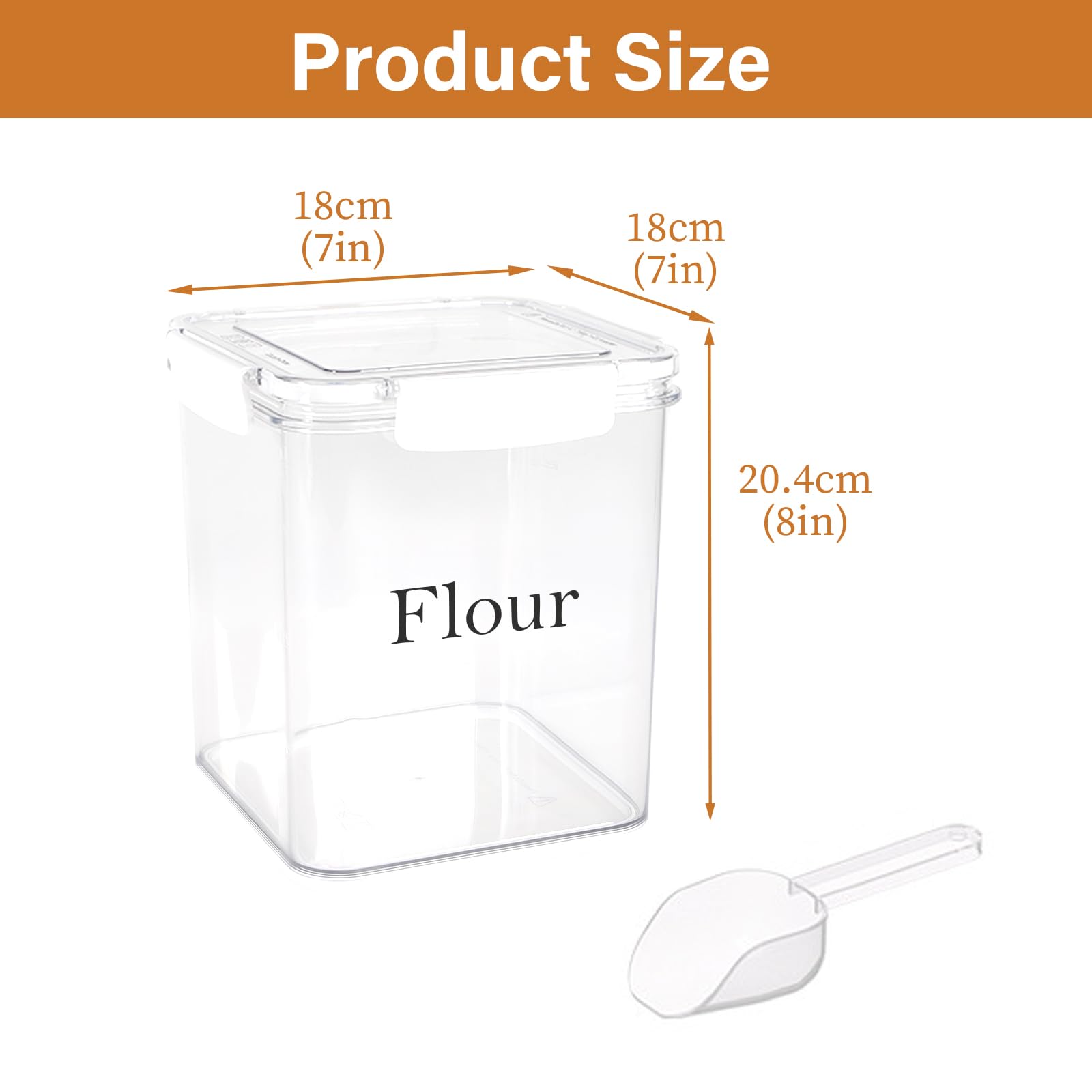 Yomjarl Set of 2 Large Food Storage Jars 4L - Airtight Containers with Lids, White with Free Spoon-Kitchen Canisters for Sugar,Flour,Coffee,Pantry Organization(2 PACK OF 4L)