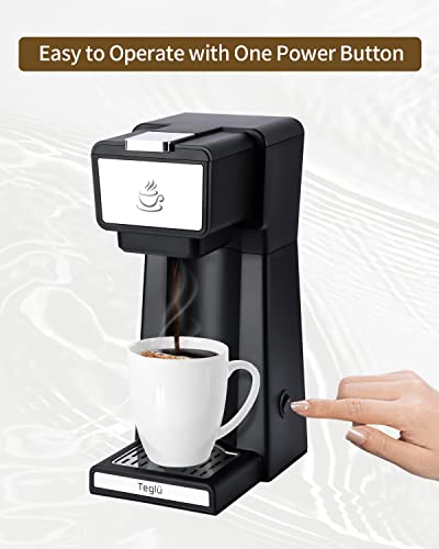 Teglu Upgraded 2 in 1 Single Serve Coffee Maker for K Cup Pods & Ground Coffee, Mini K Cup Coffee Machine 6-14 oz, Single Cup Coffee Brewer with One-Press Fast Brewing, Reusable Filter, Black
