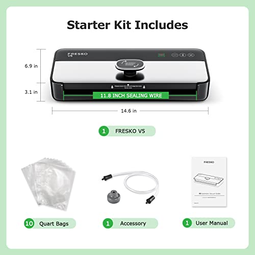 FRESKO Full Automatic Vacuum Sealer Machine, EasierVac Hands-Free Food Sealer with Bag Detection and LED Indicator (V5)