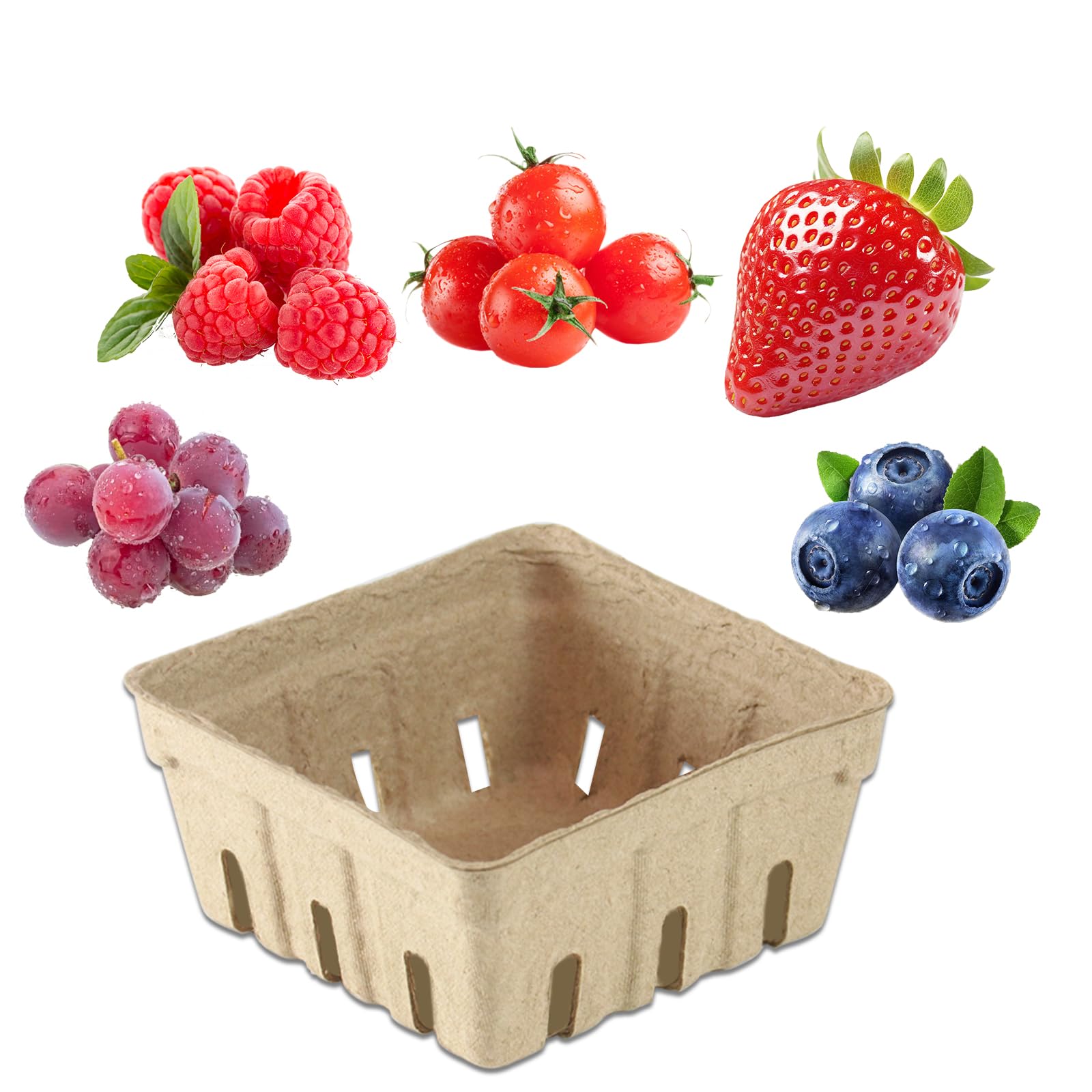 Tamnjvrr 30 Pack Natural Pulp Fiber Berry Basket, Small Molded Produce Vented Basket Kitchen Supplies for Strawberry Blueberry Raspberry Vegetable Produce Vented Container Farmer Market Grocery