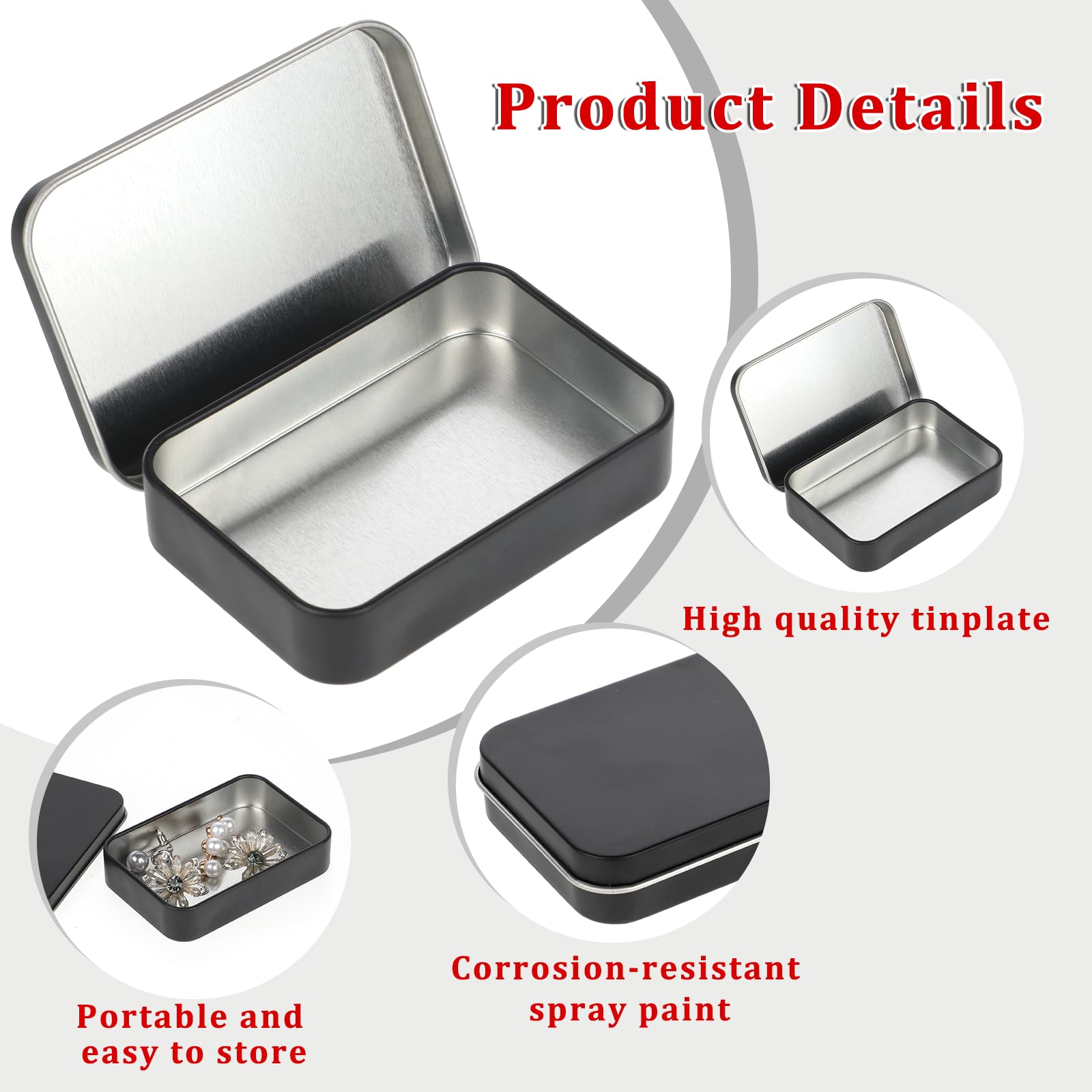 ZEYIYER Small Metal Box with Lids, 3.5" X 2.4" Portable Storage Organizer Box Small Empty Tins, Candy Tins Small Containers for Halloween Candy Key Earrings Jewelry Drawing Pin Screw(Black)