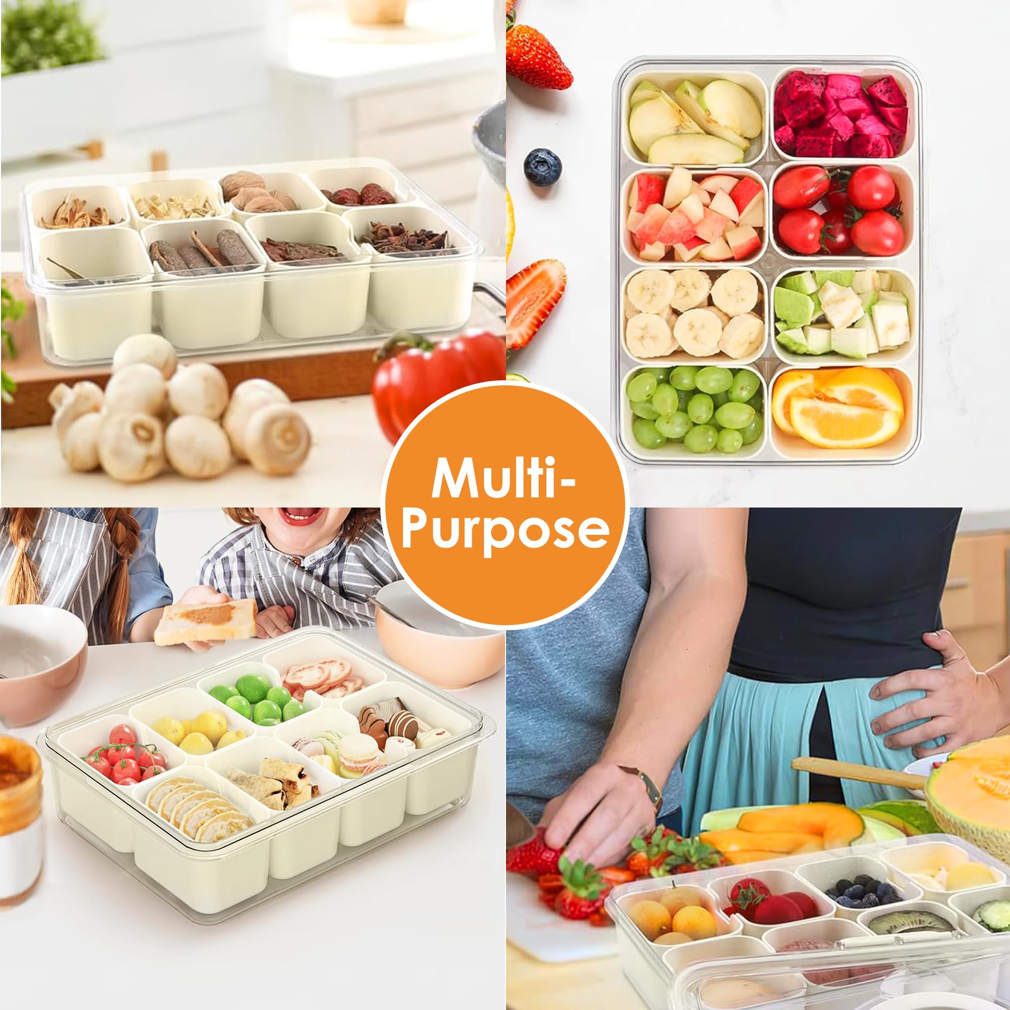 Hermit Home Snackle Box with Lid and Handle - Snack Containers, Charcuterie Platters, Clear Organizer for Candy, Fruits, Nuts, Snacks - with 8 Forks and 2 Spoons