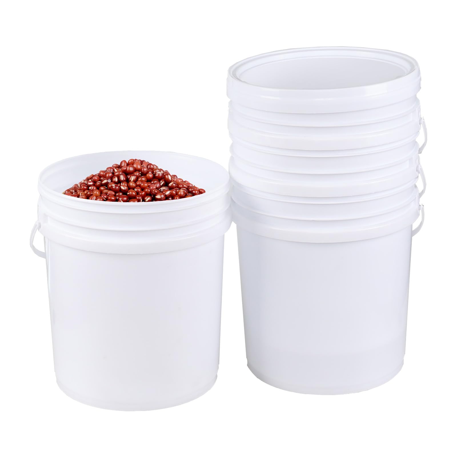 Hespama 4 Pack 6.5 Gallon Airtight Storage Bucket with Handle, Food Grade Sealable Lid Bucket, White