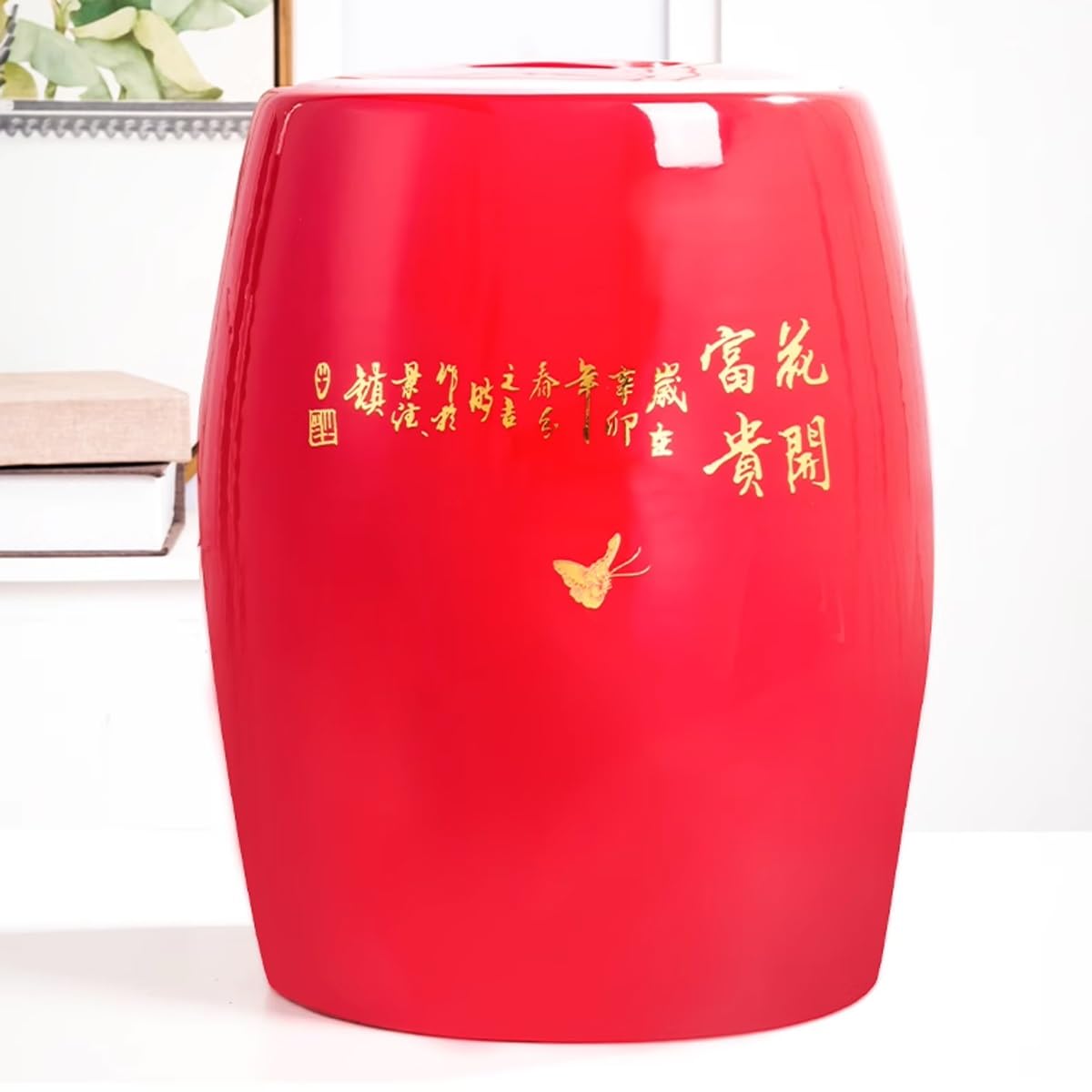 Ceramic Rice Storage Container 5KG/10KG/15KG/25KG Airtight Rice Dispenser with Lid Cereal Containers Large Rice Jar for Rice Noodles Snacks(Red,10KG)