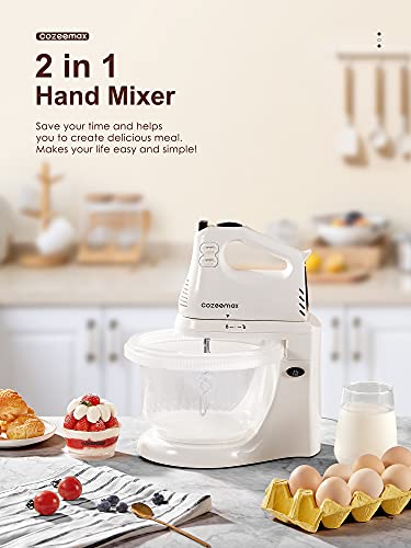 2 in 1 Hand Mixers Kitchen Electric Stand mixer with bowl 3 Quart, electric mixer handheld for Everyday Use, Dough Hooks & Mixer Beaters for Frosting, Meringues & More