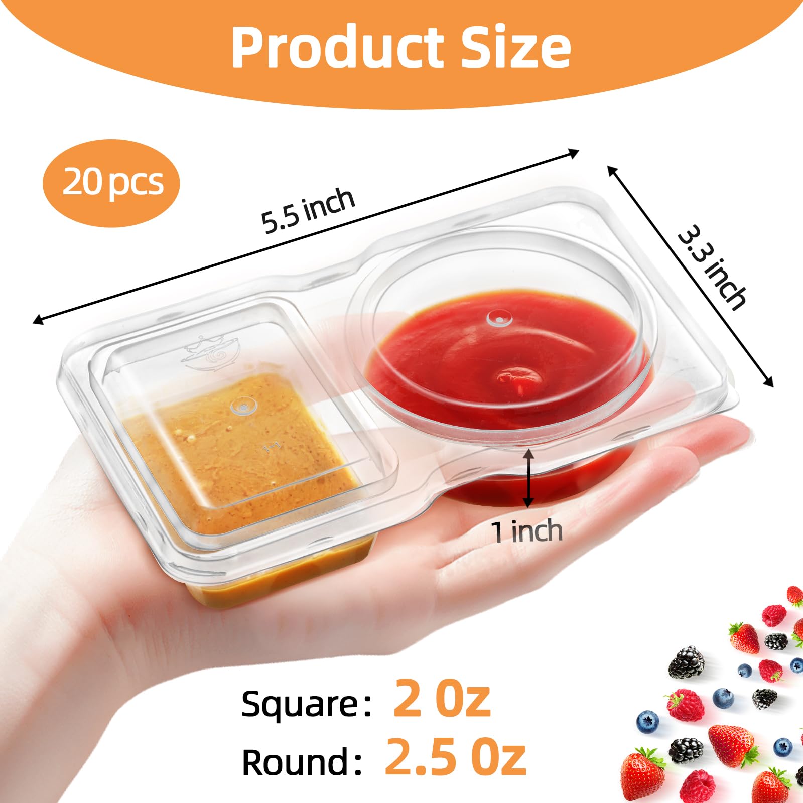 tiaotyu 20 Pack Leak-Proof Dual Compartment Containers with Lids, Disposable Sauce Cups for Dips, Condiments, Snacks, Salads β Ideal for Catering, Parties & Takeout
