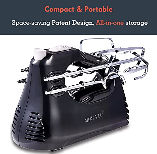 Hand Mixer, MOSAIC Handheld Cake Mixer Electric, 3 Speed Powerful Mixer for Egg White Cream Whipping Mixing Cookies, Brownies, Dough, 4 Stainless Steel Accessories Cord & Attachments Storage