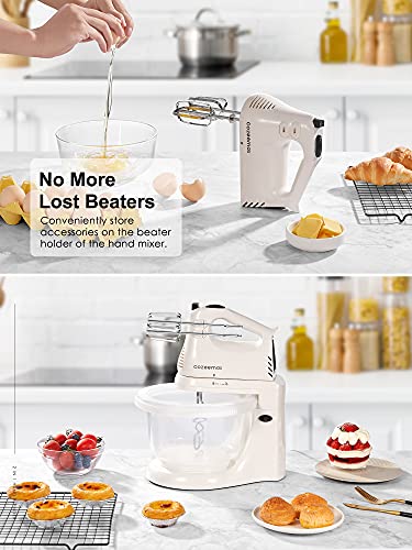 2 in 1 Hand Mixers Kitchen Electric Stand mixer with bowl 3 Quart, electric mixer handheld for Everyday Use, Dough Hooks & Mixer Beaters for Frosting, Meringues & More