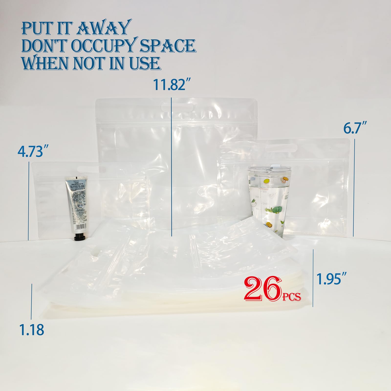 16Pack Transparent Plastic Flat Bottom Storage Bags with Carry Handle for Holding Food,Sealing Zipper Packaging Things Containers Convenient and Portable to Outing (11.02x8.27)