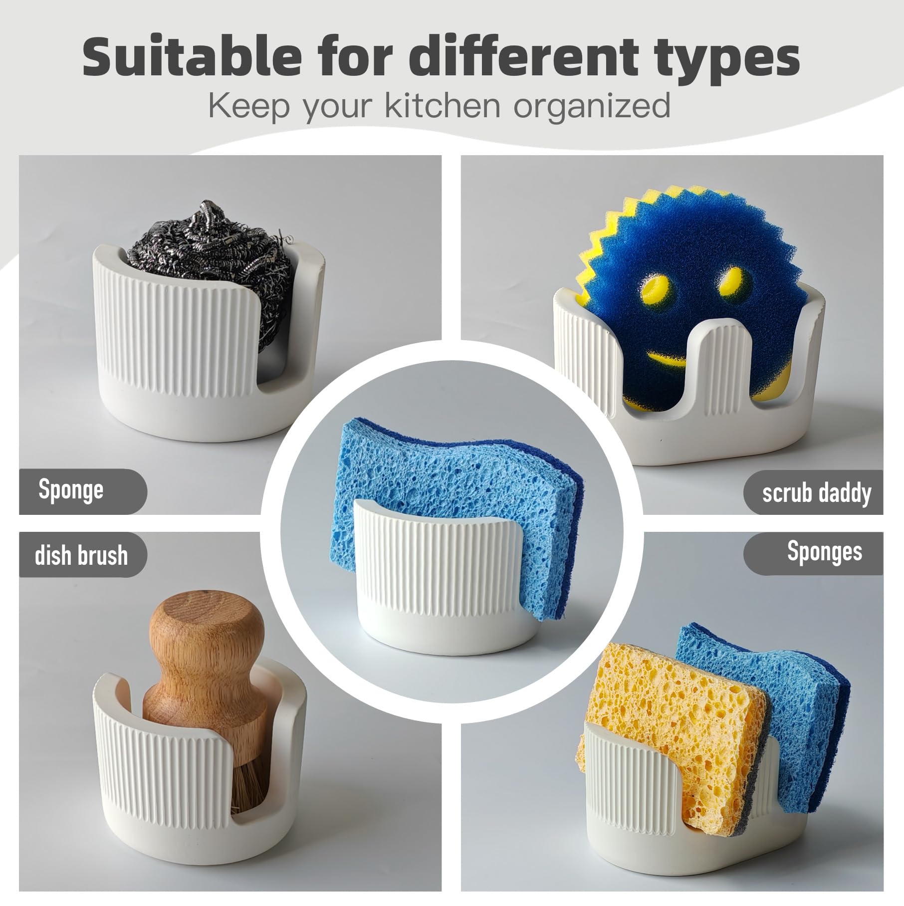 BekPooQ Ultra Absorbent Stone Sponge Holder for Kitchen Sink, 1 Slot Diatomite Kitchen Sink Sponge Holder, Quick Dry Kitchen Sponge Holder for Sink, Diatomaceous Earth Dish Sponge Holder, Small, White