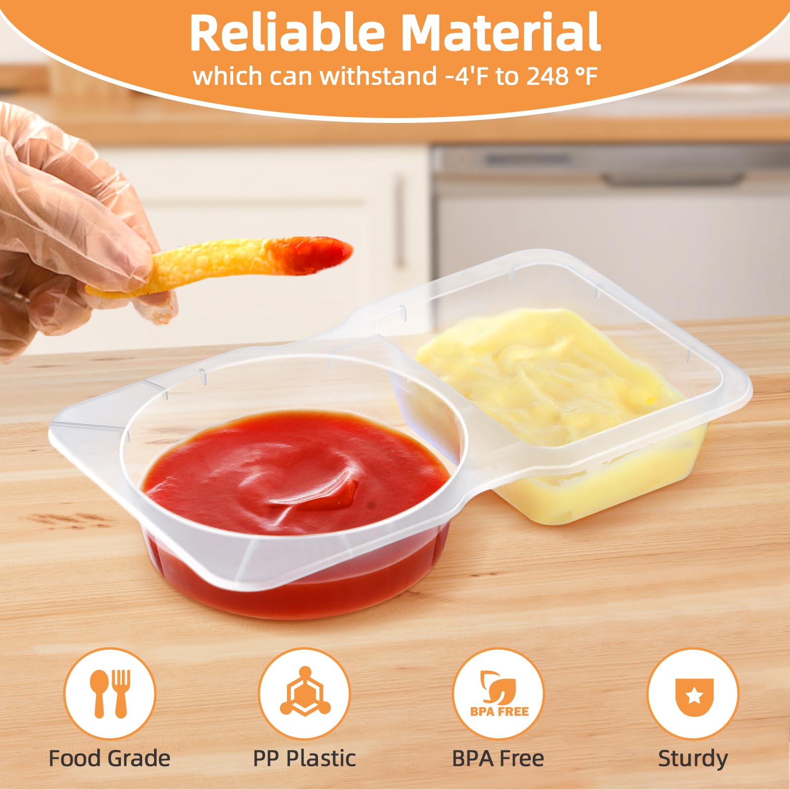 tiaotyu 20 Pack Leak-Proof Dual Compartment Containers with Lids, Disposable Sauce Cups for Dips, Condiments, Snacks, Salads β Ideal for Catering, Parties & Takeout