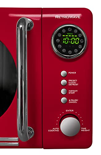 Nostalgia Retro Compact Countertop Microwave Oven, 0.7 Cu. Ft. 700-Watts with LED Digital Display, Child Lock, Easy Clean Interior, Red