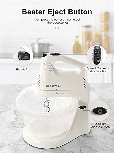 2 in 1 Hand Mixers Kitchen Electric Stand mixer with bowl 3 Quart, electric mixer handheld for Everyday Use, Dough Hooks & Mixer Beaters for Frosting, Meringues & More