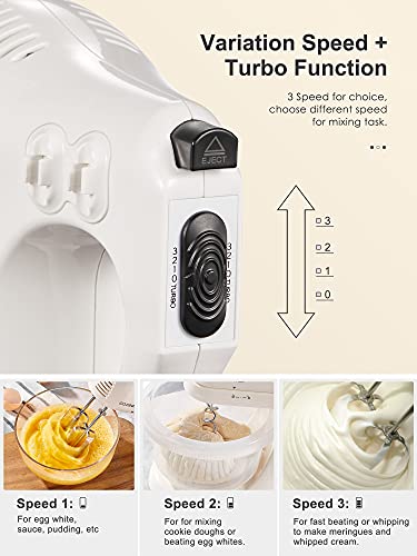 2 in 1 Hand Mixers Kitchen Electric Stand mixer with bowl 3 Quart, electric mixer handheld for Everyday Use, Dough Hooks & Mixer Beaters for Frosting, Meringues & More