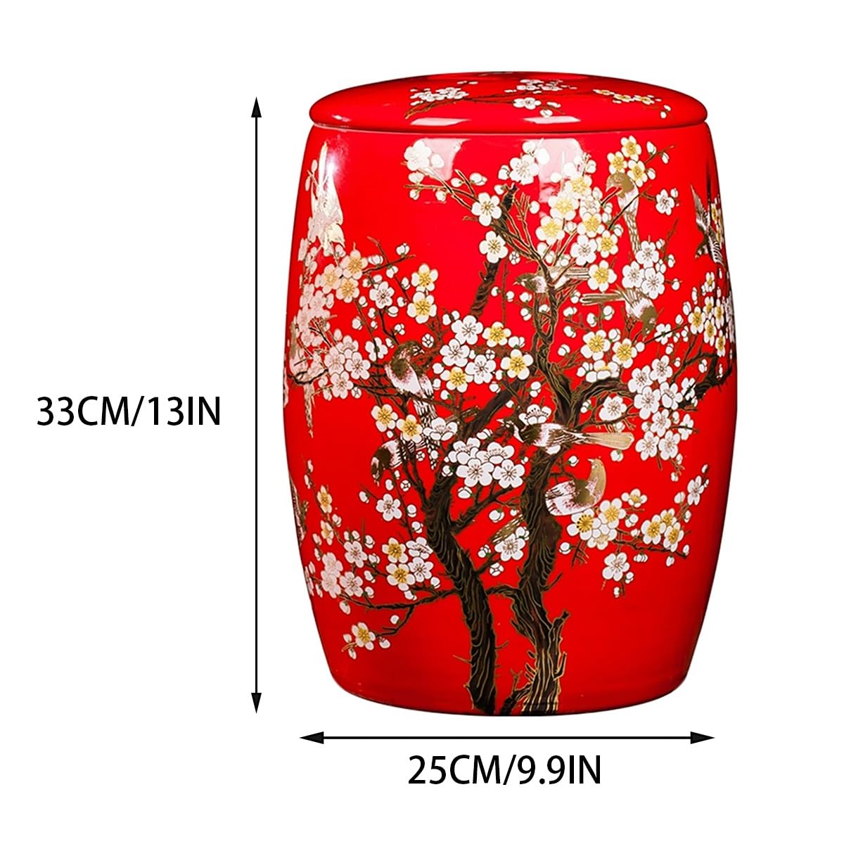 Ceramic Rice Storage Container 5KG/10KG/15KG/25KG Airtight Rice Dispenser with Lid Cereal Containers Large Rice Jar for Rice Noodles Snacks(Red,10KG)