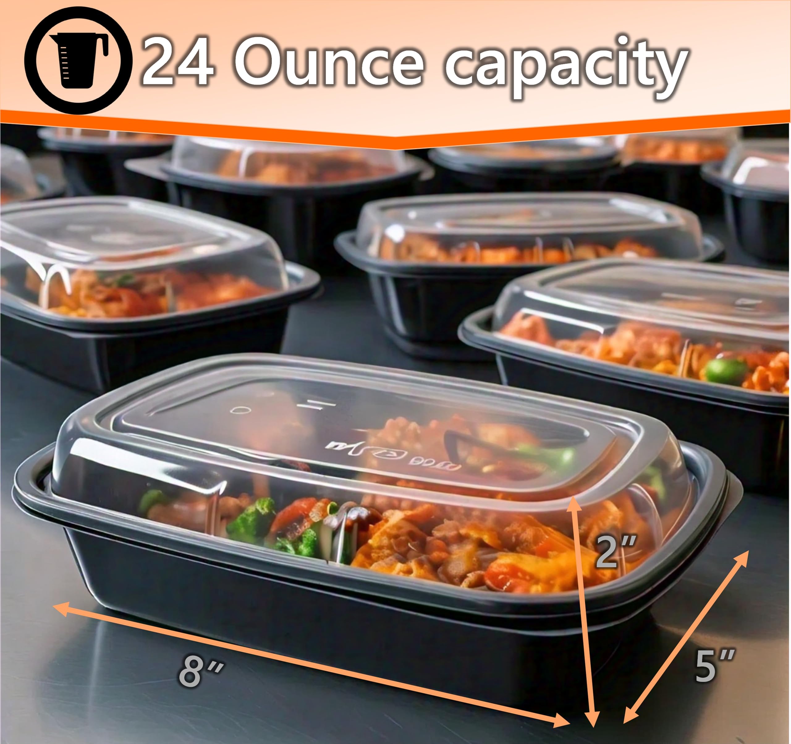 Mr Miracle Meal Prep Containers with Lids - 50 Pack, 24 Oz Take Out Containers With Lids - Leakproof, Microwave & Freezer Safe Disposable Food Containers for Meal Planning & Storage