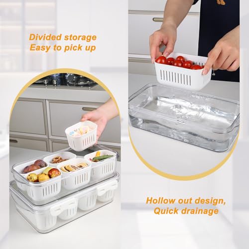 OZEPLASC Fruit Storage Containers for Fridge 3 Compartments Snack Box Container BPA-Free Divided Serving Tray with Lid Portable Veggie Fruit and Vegetable Containers for Fridge Party Travel Picnic