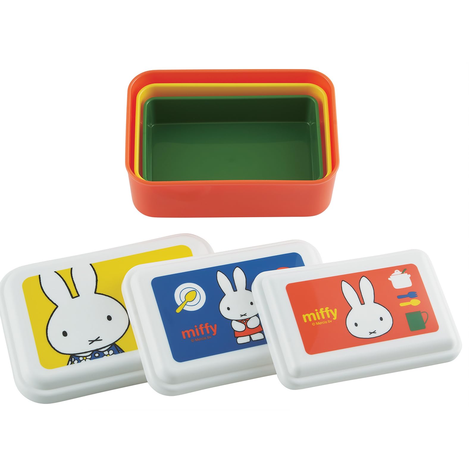 Skater Miffy Food Storage Container Set (3-Piece) - Miffy Design Bento Box, Lunch & Snack Containers, Reusable Food Organize