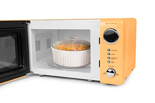 Nostalgia Retro Compact Countertop Microwave Oven, 0.7 Cu. Ft. 700-Watts with LED Digital Display, Child Lock, Easy Clean Interior, Orange