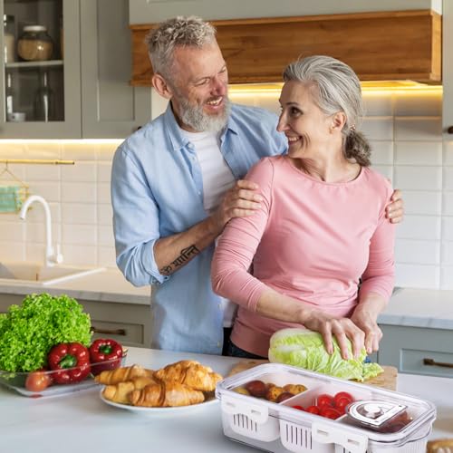 OZEPLASC Fruit Storage Containers for Fridge 3 Compartments Snack Box Container BPA-Free Divided Serving Tray with Lid Portable Veggie Fruit and Vegetable Containers for Fridge Party Travel Picnic