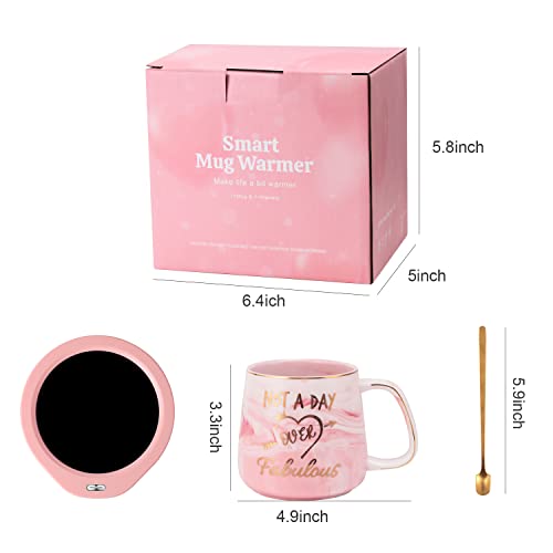 Coffee Mug Warmer & Not A Day Mug Set, Electric Cup Warmer for Desk Office Home, Beverage Warmer with 2 Temperature Setting, 8-Hours Auto Shut Off, Best Birthday Gift Ideas for Women