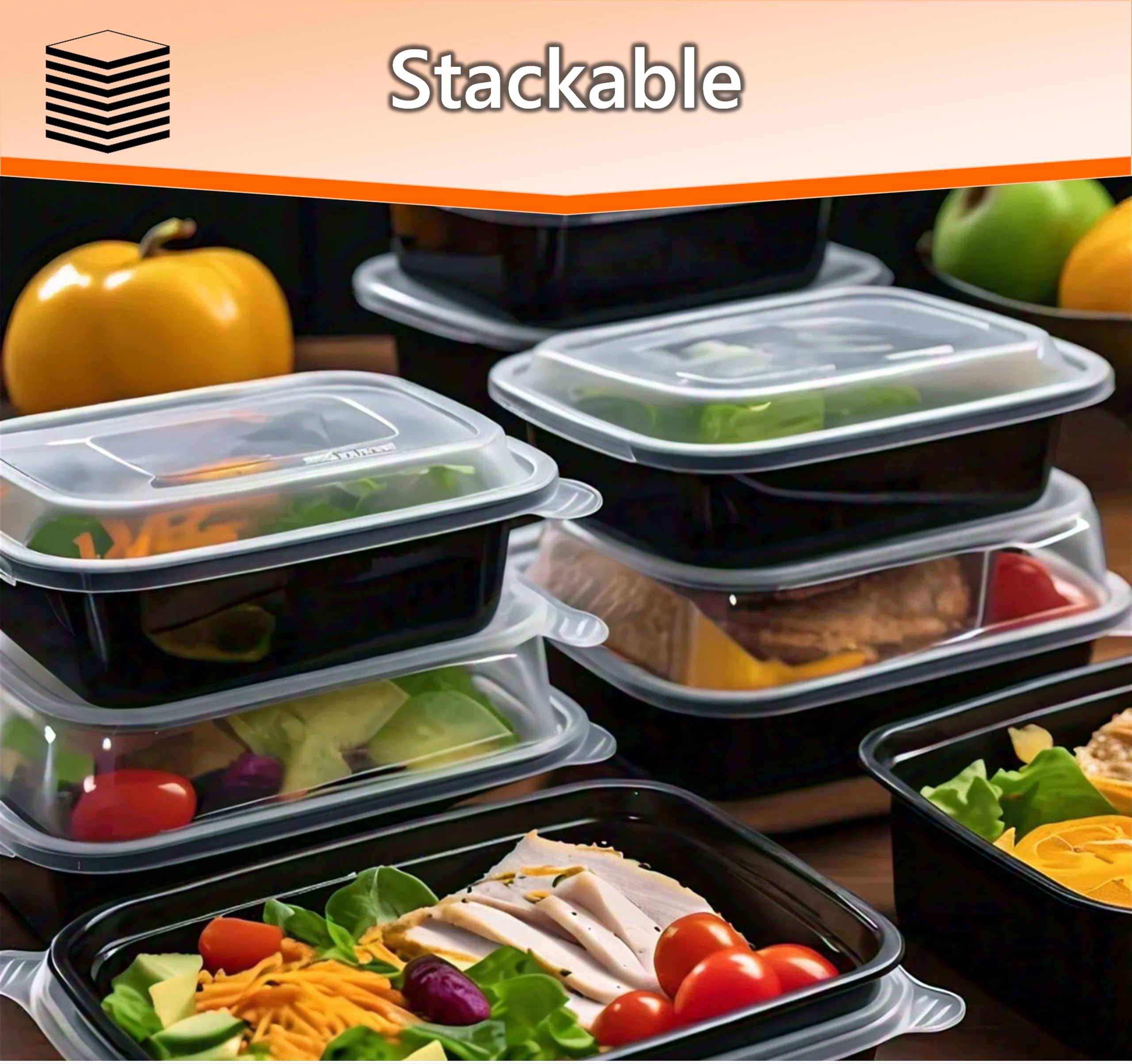 Mr Miracle Meal Prep Containers with Lids - 50 Pack, 24 Oz Take Out Containers With Lids - Leakproof, Microwave & Freezer Safe Disposable Food Containers for Meal Planning & Storage