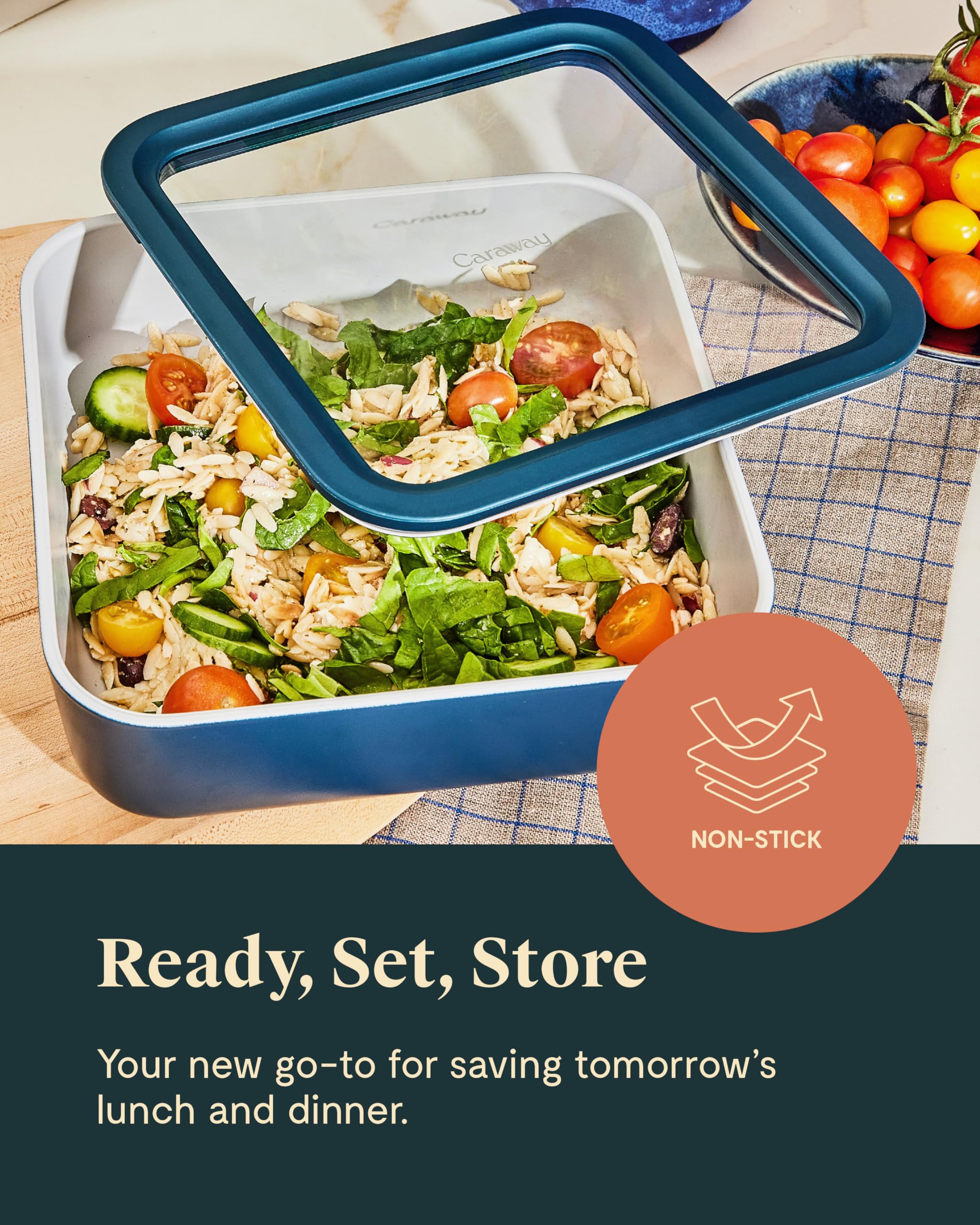 Caraway 2pc Glass Food Storage Set - 10 Cup Food Containers (2) - Ceramic Coated - Non Toxic, Non Stick Lunch Box with Lids. Dishwasher, Oven, & Microwave Safe - Gray