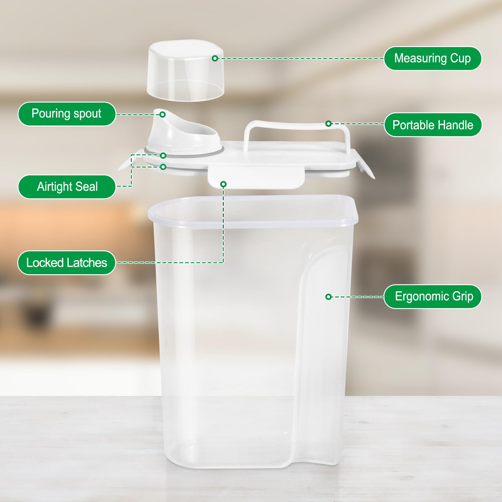 TBMax Airtight Rice Container 8 Lbs -10 Lbs, Cereal Container Dispenser, Pet Cat Dog Food Storage Container, Plastic Kitchen Pantry Food Storage Container with Cup -White