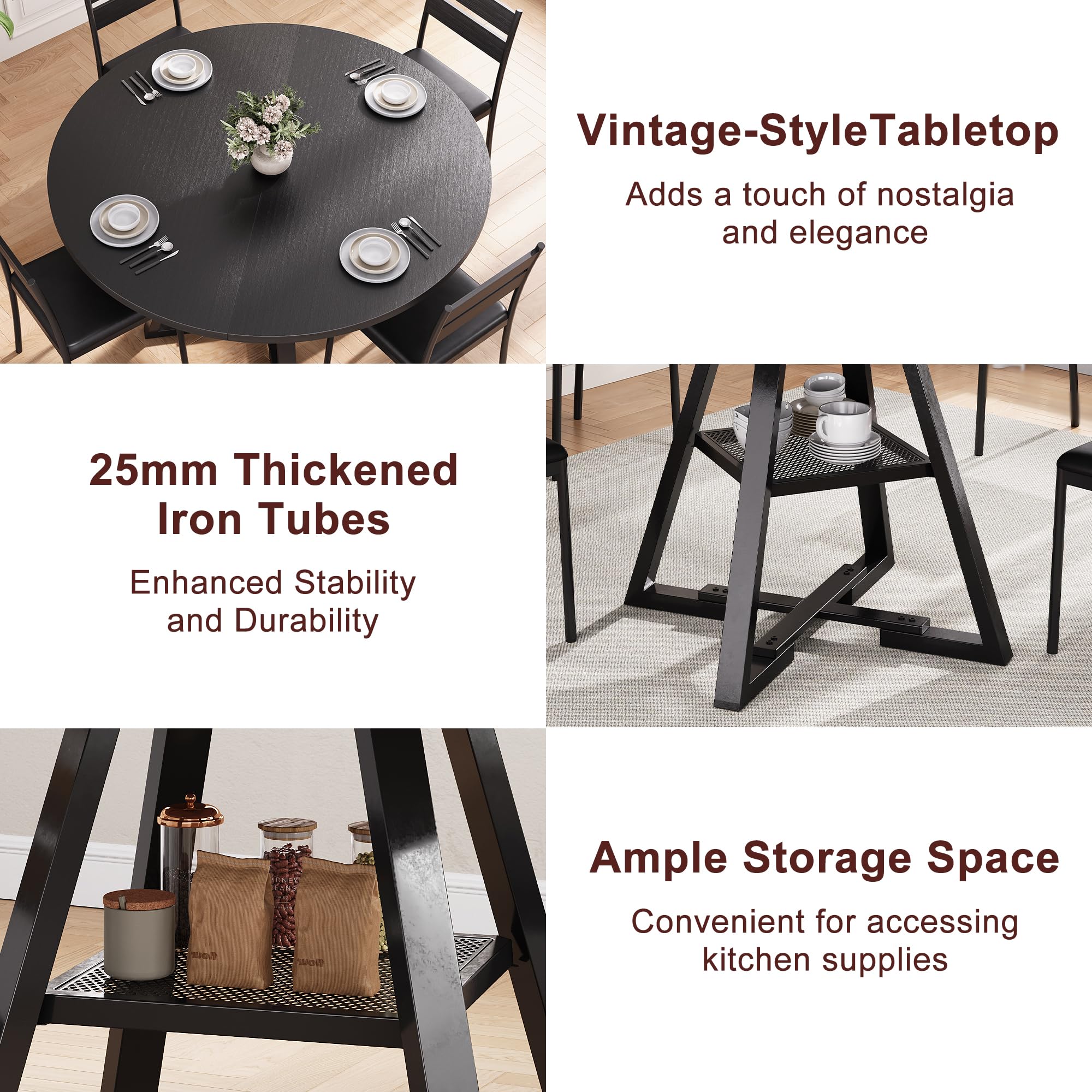 Jocoevol Round Dining Table for 4, Kitchen Table, Dining Table, Circle Table, Round Pedestal Dining Table, Dining Room Table, Dinner Table,Space Saving Wood Kitchen & Dining Room Tables, 47In (Black)