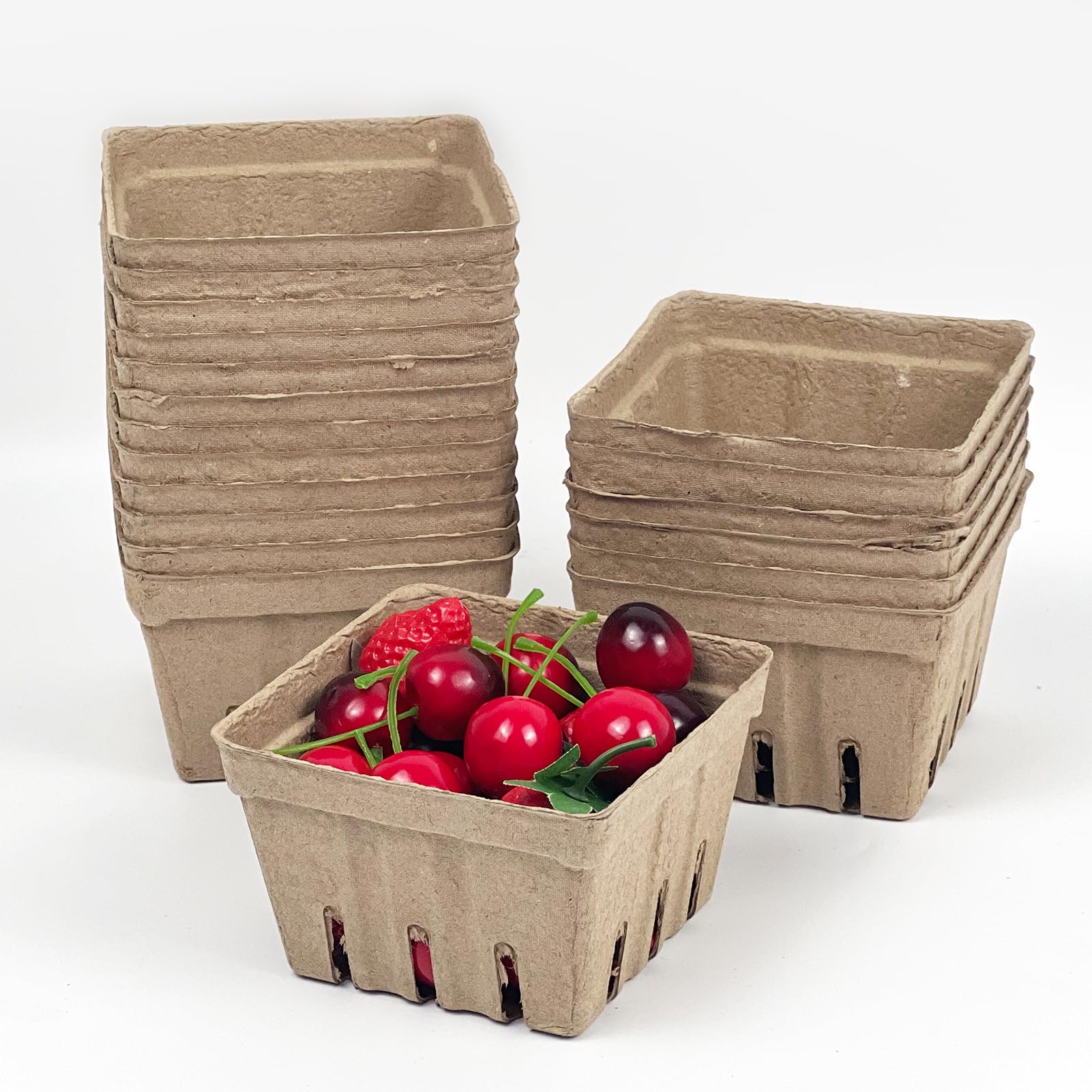 Rainmae 30 Pack Natural Pulp Fiber Berry Basket, Molded Berry Basket Produce Vented Container for Strawberry Blueberry Raspberry and Vegetable, Farmer Market, Grocery Stores, Backyard Party