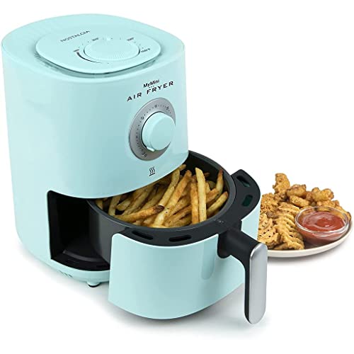 Nostalgia Personal Air Fryer 1-Quart, Compact Space Saving, Adjustable 30 Minute Timer and Temperature Up To 400ā, Non-Stick Dishwasher Safe Basket, Portion Control, Aqua