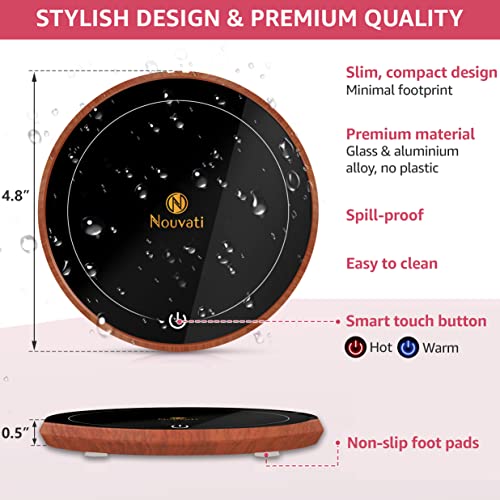 Nouvati Candle Warmer/Mug Warmer/Coffee Warmer for Desk Auto Shut-Off: Excellent Heating, 2 Heating Modes, Safety Features, Sleek & Compact; Tea Warmer (Wood Grain) 2.0