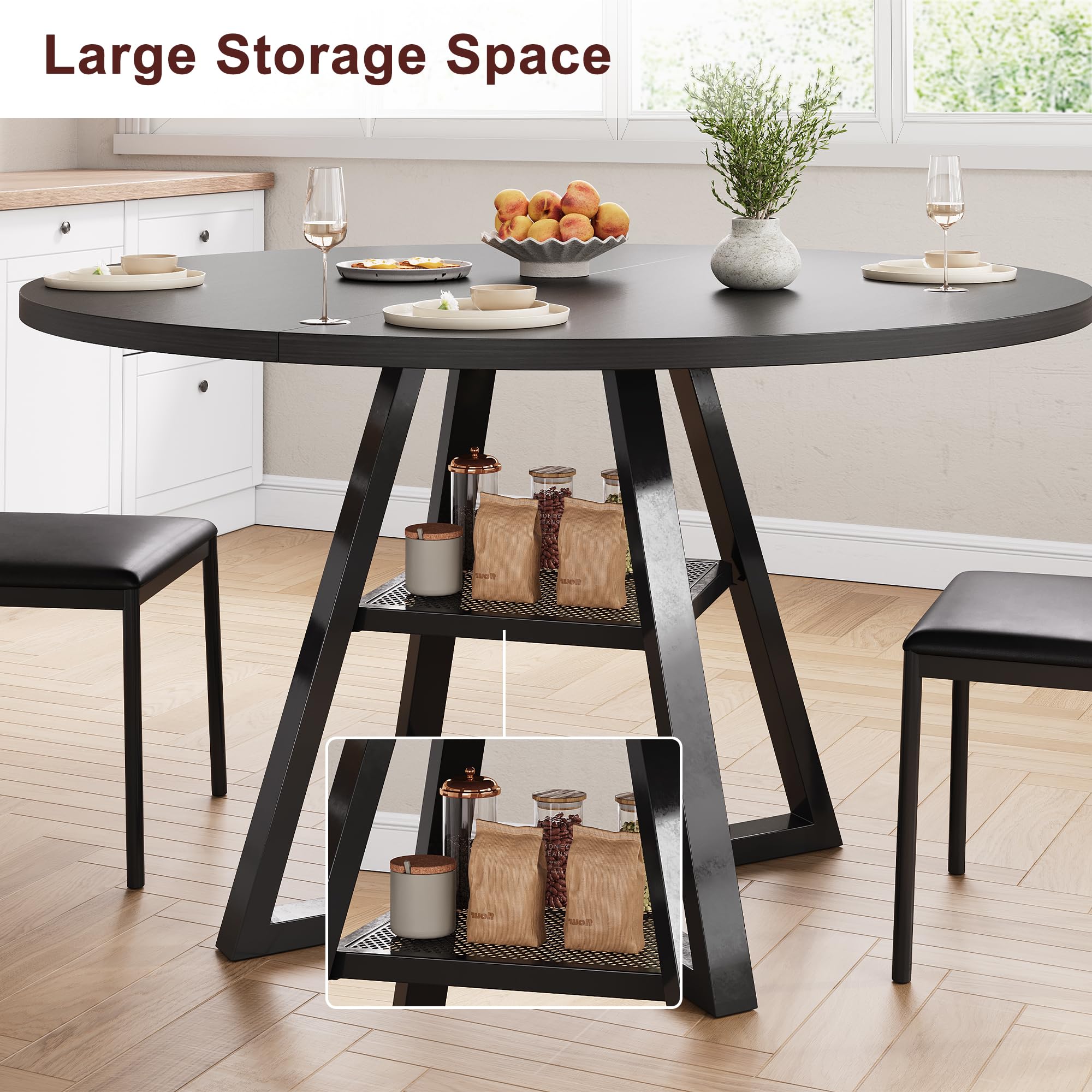 Jocoevol Round Dining Table for 4, Kitchen Table, Dining Table, Circle Table, Round Pedestal Dining Table, Dining Room Table, Dinner Table,Space Saving Wood Kitchen & Dining Room Tables, 47In (Black)