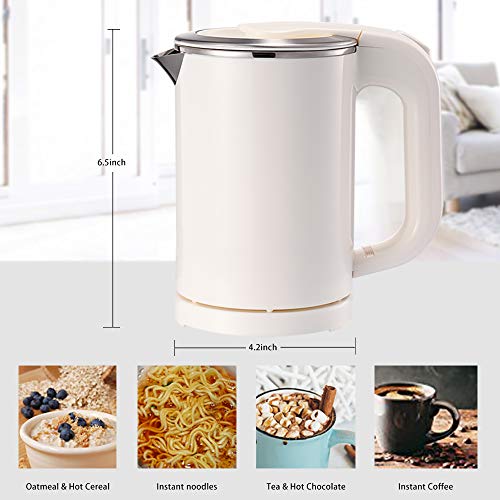 BonNoces Portable Electric Kettle - 0.5L Small Stainless Steel Travel Kettle - Quiet Fast Boil & Cool Touch - Perfect for Traveling Boiling Water, Coffee, Tea (White)