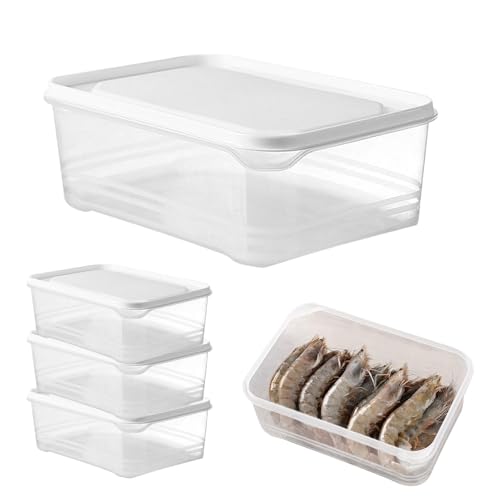 PUXING 4pcs Fridge Organizer Stackable Refrigerator Organizer Bins with Lids Food Fridge Organizer Bin Fruit Storage Containers for Storage Clear for Food, Drinks, Vegetable Storage(SIZE:1200ml)
