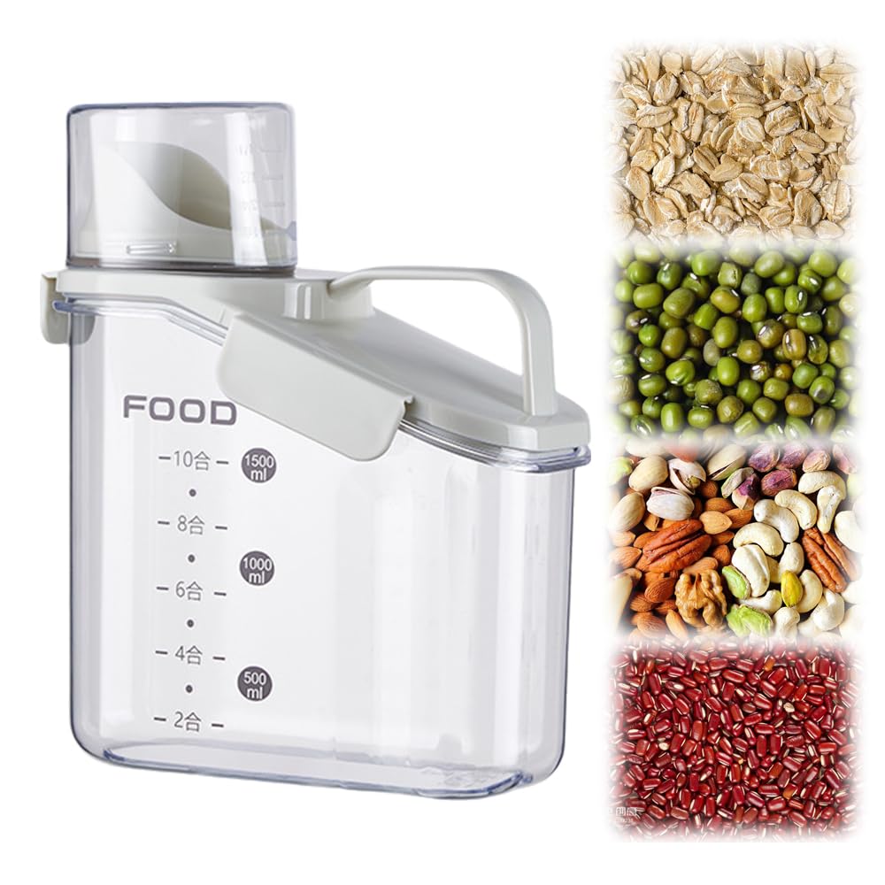 XieJY Slim Rice Container Storage Tank, Dry Food Airtight Container kitchen Storage Containers, Airtight Food Storage with Pouring Spout for Oatmeal, Grain, Cereal, Pasta, Flour (White, 1600 ML)