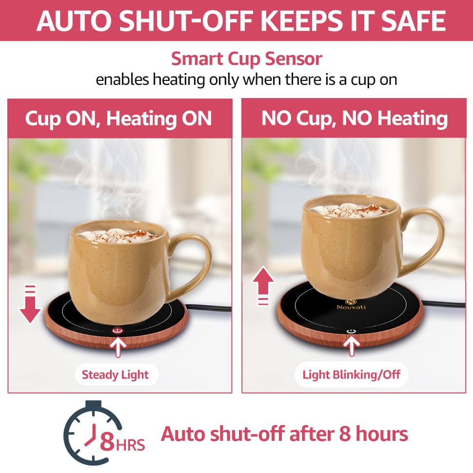Nouvati Candle Warmer/Mug Warmer/Coffee Warmer for Desk Auto Shut-Off: Excellent Heating, 2 Heating Modes, Safety Features, Sleek & Compact; Tea Warmer (Wood Grain) 2.0