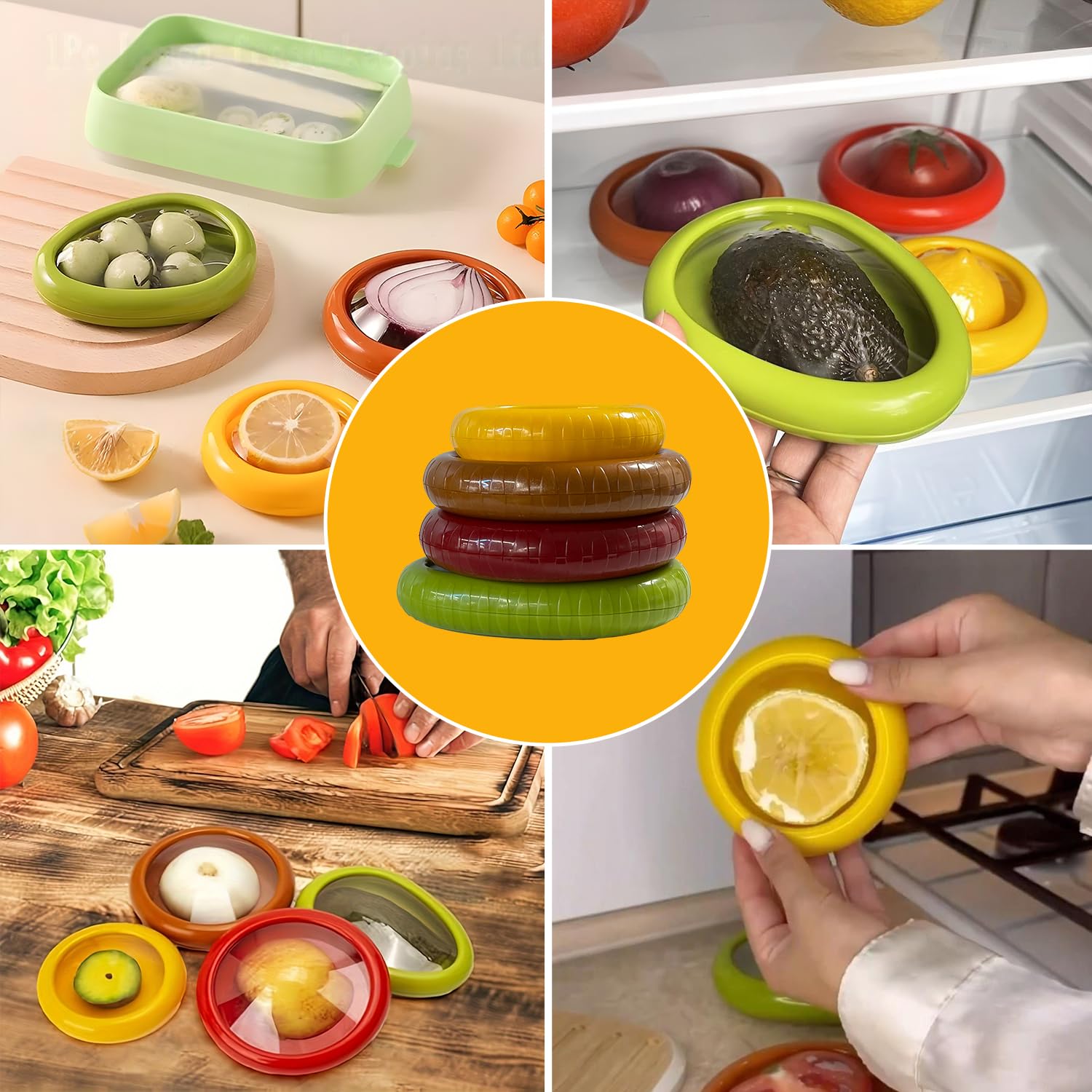 Silicone Fruit Storage Container Vegetable Food Storage Containers Set for Fridge Onion Storage Container, Avocado Keeper, Tomato Saver Container, and Lemon Holder Box 4PCS