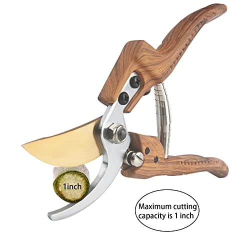 S.yeoo 8" Gardening Shears, Professional Bypass Pruner Hand Shears, SK5 Stainless Steel Blade, Clippers for Plants, Gardening, Trimming, Garden Tools (Wood Grain)