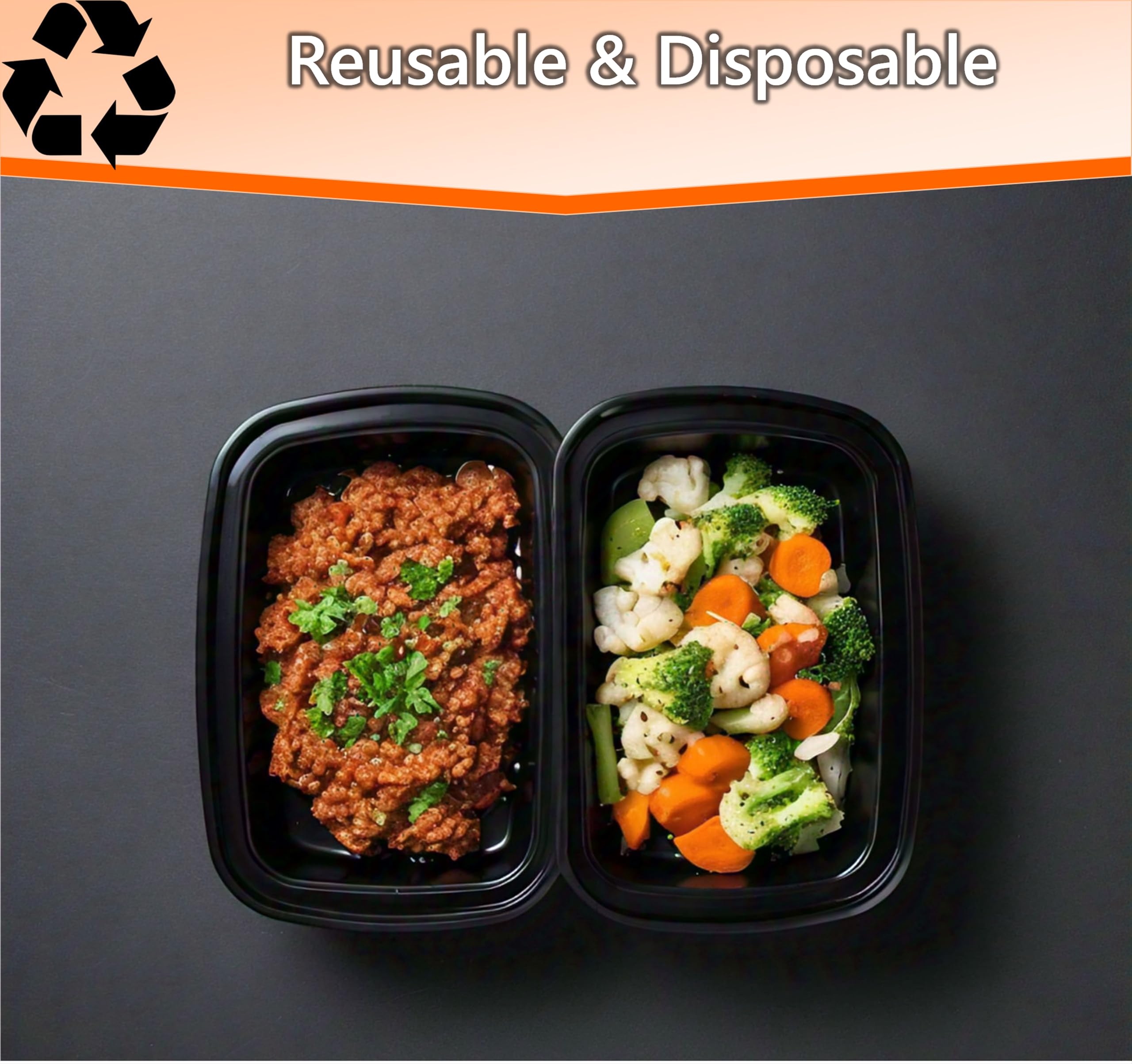 Mr Miracle Meal Prep Containers with Lids - 50 Pack, 24 Oz Take Out Containers With Lids - Leakproof, Microwave & Freezer Safe Disposable Food Containers for Meal Planning & Storage