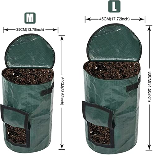 Garden Compost Bag, Outdoor Compost, Reusable Garden Waste Bag with Lid, Collapsible Leaf Lawn Bags (2 Pack 15 Gallon/34 Gallon Multifunction Gardening Container) Green