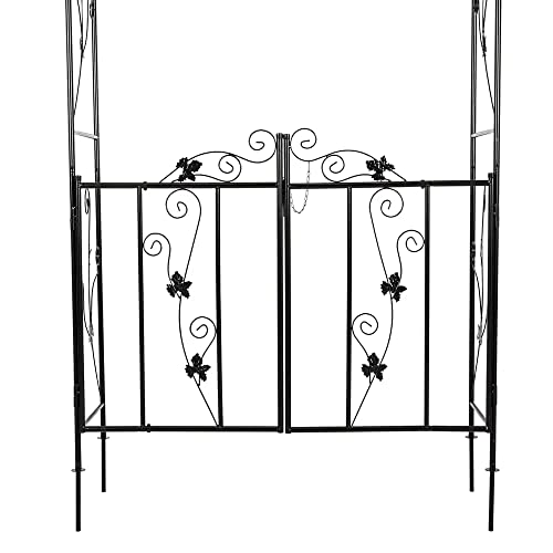 Outdoor Metal Garden Arbor Decorative Steel Garden Trellis Arch Stand with Gate, 8'H x 3.6'W, Black