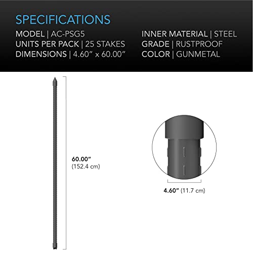 AC Infinity Garden Plant Stakes 60", Sturdy Metal Support Sticks with Protective Plastic Coating, 25-Pack for Tomatoes, Trees, and Vines in Gardening Hydroponics
