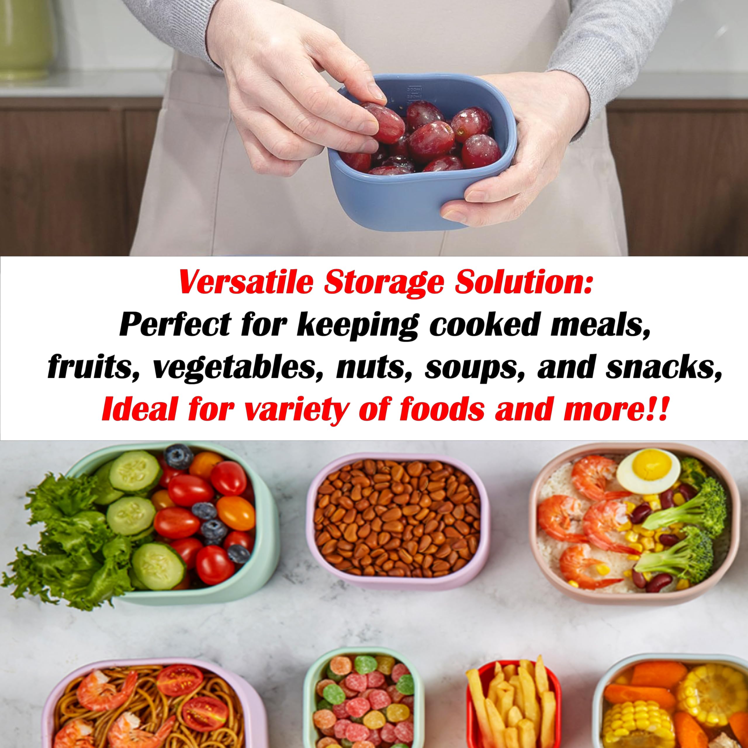 Nesting Silicon Storage Containers with Lids β Set of 3 Nesting food storage containers, Food Reusable Meal Prep, Airtight, Dishwasher and Freezer Safe (90g, 155g, 257g) Pink