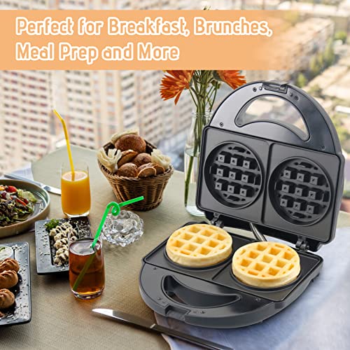 FineMade Double Mini Waffle Maker with 4 Inch Dual Non Stick Surfaces, Excellent Small Waffle Iron for Families, Kids and Individuals