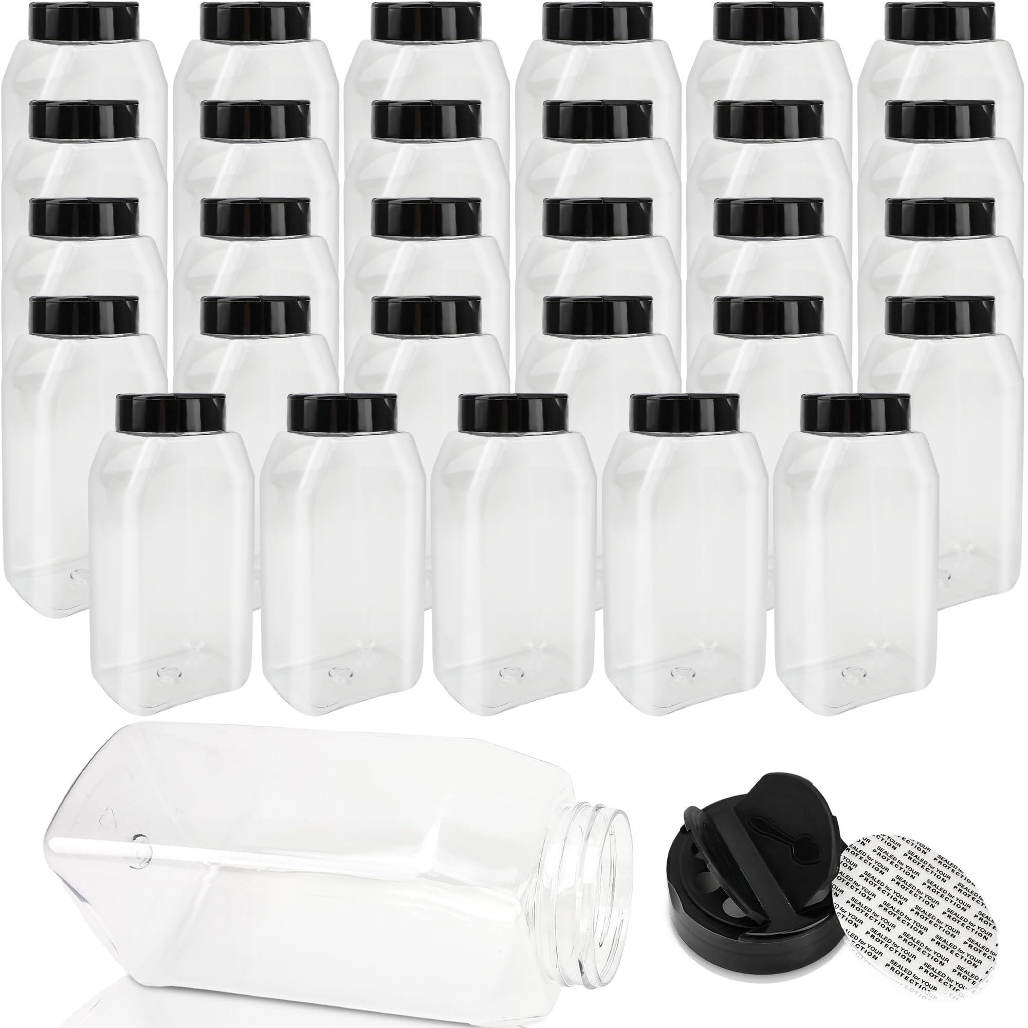 30 Pack 16 oz Plastic Spice Jars with Cap Clear Empty Square Plastic Bottle Containers with Lids Large Empty Powder Storage Container for Storing Spice Seasoning Powders