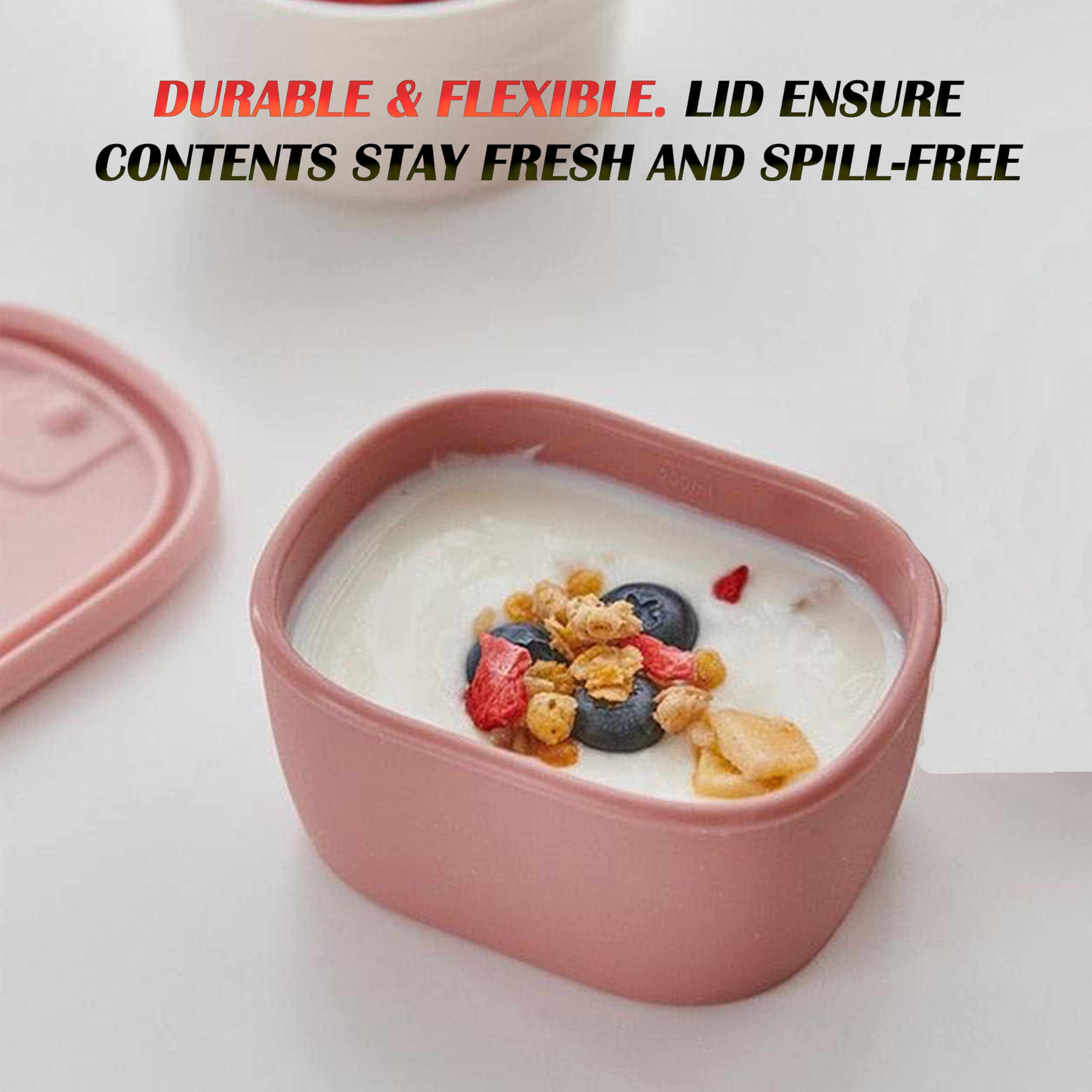 Nesting Silicon Storage Containers with Lids β Set of 3 Nesting food storage containers, Food Reusable Meal Prep, Airtight, Dishwasher and Freezer Safe (90g, 155g, 257g) Pink
